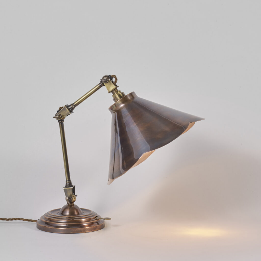 Venetia Desk Lamp, Antique Brass & Antique Copper. Scallop Shade - R HUGHES