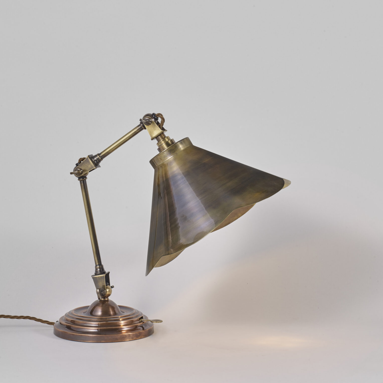 Venetia Desk Lamp, Antique Brass & Antique Copper. Scallop Shade - R HUGHES